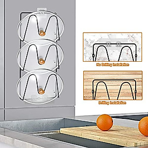 SGOOOD 2 Pack Pot Lid Organizer Rack - 3 Tier Pot Lids Holder No Drilling Adhesive Wall Mounted Lid Rack for Kitchen Cabinet Door Mounted Pot and Pan Covers Holder Rack, Black