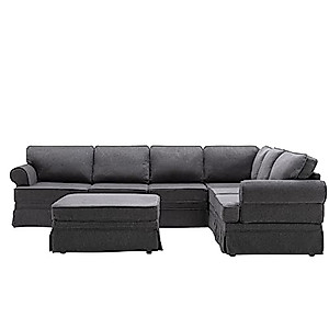 Evedy Modern Upholstered Fabric Modular Sectional Sofa, L-Shaped Couch with Removable Ottoman for Living Room, Bedroom or Office, Dark Gray c