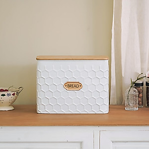 NIKKY HOME Extra Large Space Saving Farmhouse Bread Box With Wood Lid - Holds 2 Loaves - Vertical Breadbox Bread Storage Bin Holder for Kitchen Countertop, White