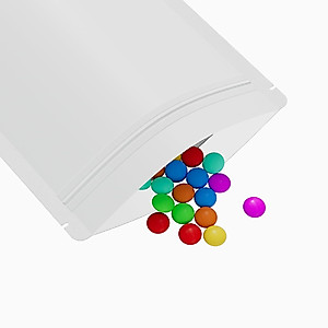 QQ Studio Pack of 100 Translucent Front Matte White Poly Plastic Resealable Bags (3.3oz (5" x 7"), White Stand-Up Pouch)