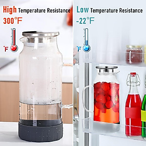 Hsei 2 Liters Glass Pitcher with Lid Water Pitcher for Fridge Water Carafe with Handle for Hot/cold Beverages Heat Resistant Glass Jug for Drink Juice Iced Tea Summer(68 oz,Black Coaster)