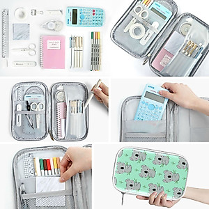 ZZKKO Cute Koala Green Leaves Pencil Bag Case Zipper Pencil Holder Organizer Stationary Pen Bag Cosmetic Makeup Bag Pouch Purse for School Office Supplies