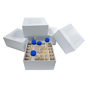CryoKING 36-Well Lab Freezer Box with Lid, Cryo Storage Box for 15ml Centrifuge Tubes, Cardboard Freezer Lab Box, White, 5 Pcs/Pack