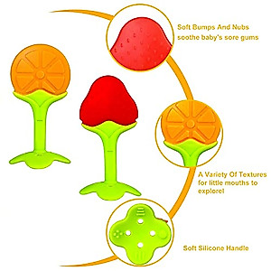 Baby Teething Toys, Silicone Baby Teether Soothe Babies Gums, Banana Toothbrushes, Fruit Shape Giraffe Teething Toys with Storage Case/Bpa-Free Teether Set for Toddler