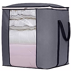 SLEEPING LAMB 120L Extra Large Blanket Storage Bags Breathable Clothes Storage Containers for King Comforter Bedding Pillow Sheet, Reinforced Handles, Grey