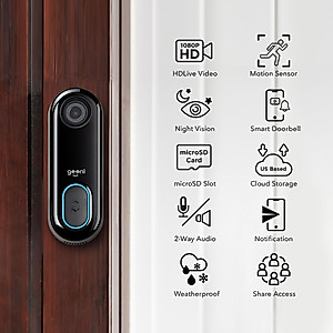 Geeni Doorpeek Video Doorbell - HD 1080p Video Quality, Weather-Resistant, 2-Way Audio - Motion Detection and Alerts - Easy Installation with Existing Doorbell Wiring - Requires 2.4GHz WiFi - Black
