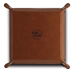 Bella Busta-13 Years Anniversary-Traditional Lace Engraved Art Work Design for 13th Anniversary-Engraved Leatherette Valet Tray (Rawhide)