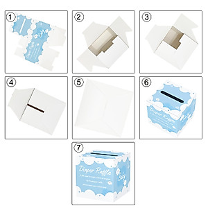 JCTHKUKU 50 Diaper Raffle Tickets with Box for Baby Shower Game, Blue Diaper Raffle Card Box for Gender Reveal Baby Shower Raffle Oh Baby Party Decoration Card Boxes
