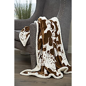 Carstens, Inc. Extra Plush Southwestern Sherpa Throw Blanket 54" x 68", Faux Cowhide (JP880)