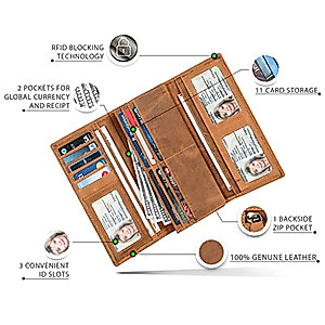 ESTALON Real Leather Wallets for Women RFID - Long Wallet Women's Ladies Clutch Zipper Pocket Multi Credit Card Case Holder Girls