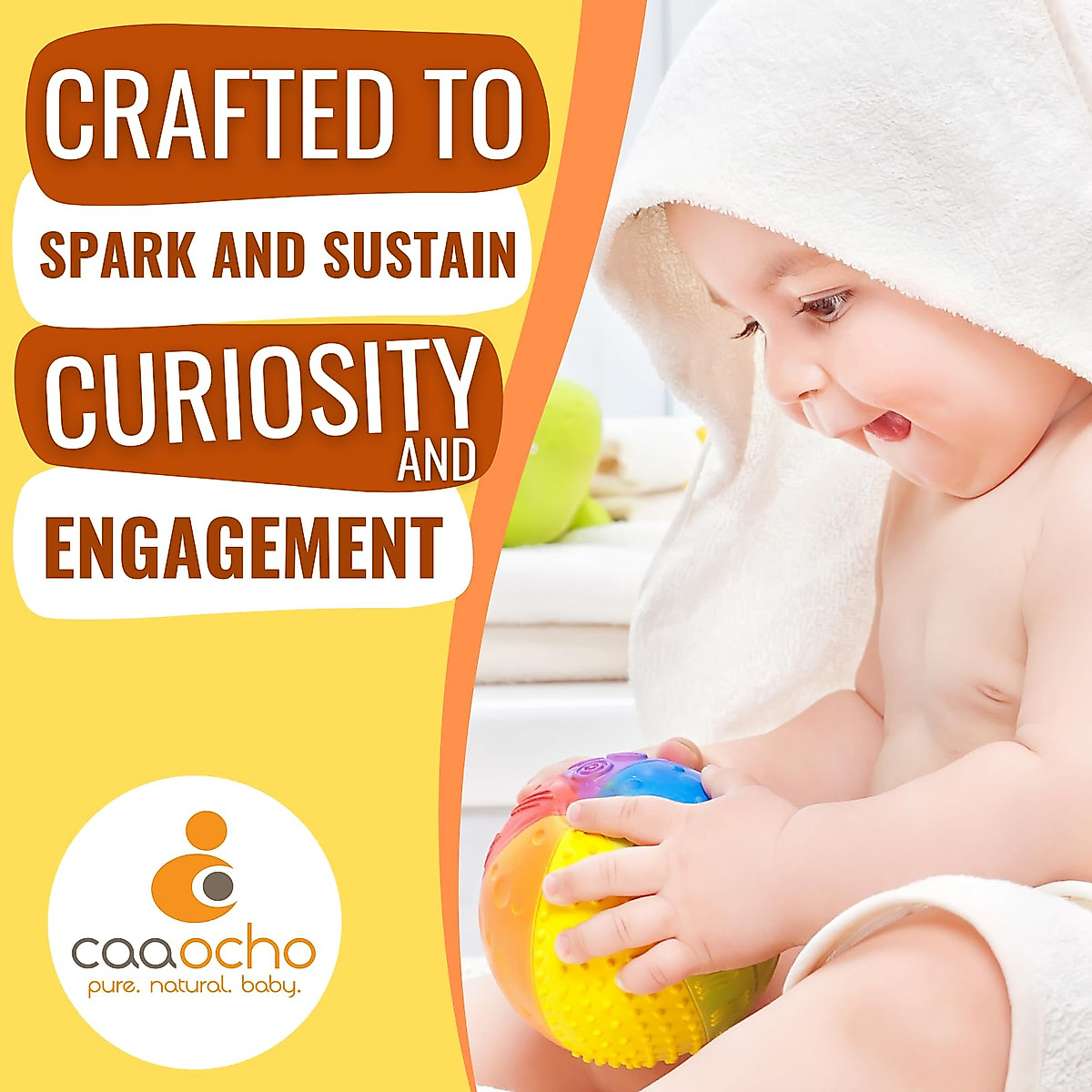 caaocho Pure Natural Rubber Sensory Ball Rainbow 4" - BPA Free Baby Ball Toy, for Sensory Play, Perfect Bouncer, Gentle Squeaking