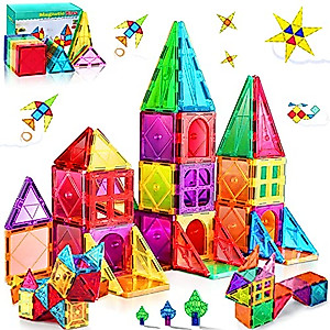 Toys for 3 4 5 6 7 8+Year Old Boys Girls Colorful Magnetic Tiles for Kids Ages 4-8 Upgrade STEM Educational Creativity Stacking Magnetic Building Blocks Set for Toddlers Child Ages 3-5 Birthday Gifts