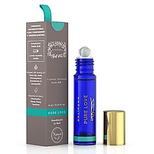 BALIPURA - Pure Love Crystal Aura Roll On - Jasmine Essential Oil with Love Rose Quartz Crystals - Essentail Oils for Body - Calming Essential Oils Roll On- Relaxation Gifts for Women - 0.34 floz