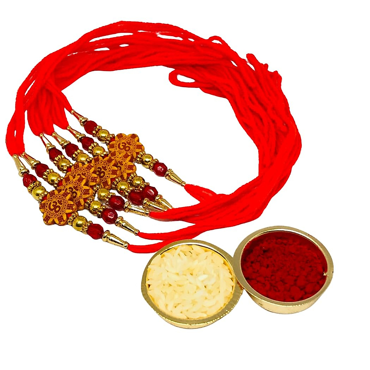 KHANDEKAR Set of 6 Pc OM with Swastik Pendant Rakhi for Brother Bhaiya Bhabhi Traditional Handmade Premium Quality Designer Rakhi Set with Roli Chawal, Rakhi Thread Rakhdi Bracelets