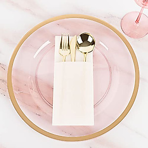 PLASTICPRO Plastic Pro 8 Pack Charger Plates 13 Inch Clear Pink with Gold Rim Plastic Dinner Chargers Heavy Duty Large Serving Platter Reusable Disposable