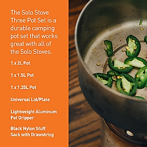 Solo Stove 3 Pot Set - Stainless Steel Camping Backpacking Cookware Kitchen Kit | Pot Gripper Included for Rocket Stove Camp Cooking