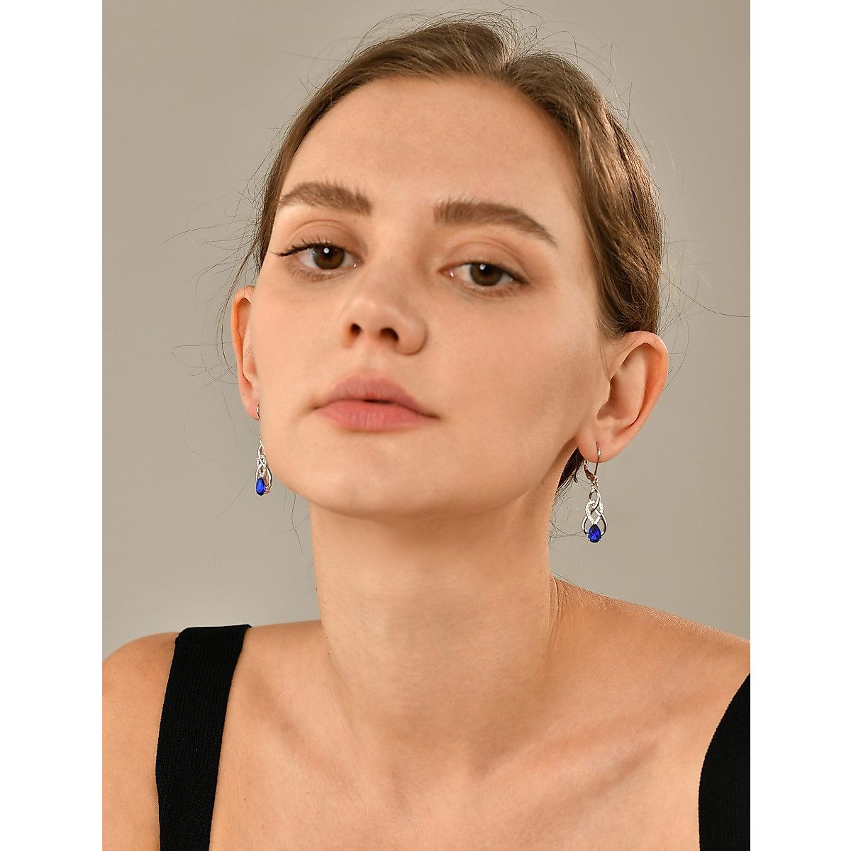 YL Celtic Knot Earrings 925 Sterling Silver Infinity Dangle Drop Earring Created Sapphire Twist Leverback Jewelry for Women