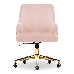 Click365 Scarlett Home Office Chair with Gold Stainless-Steel Base, Soft Velvet, Height-Adjustable Computer Chair, Desk Chair, Swivel Task Chair, Living Room, Pink
