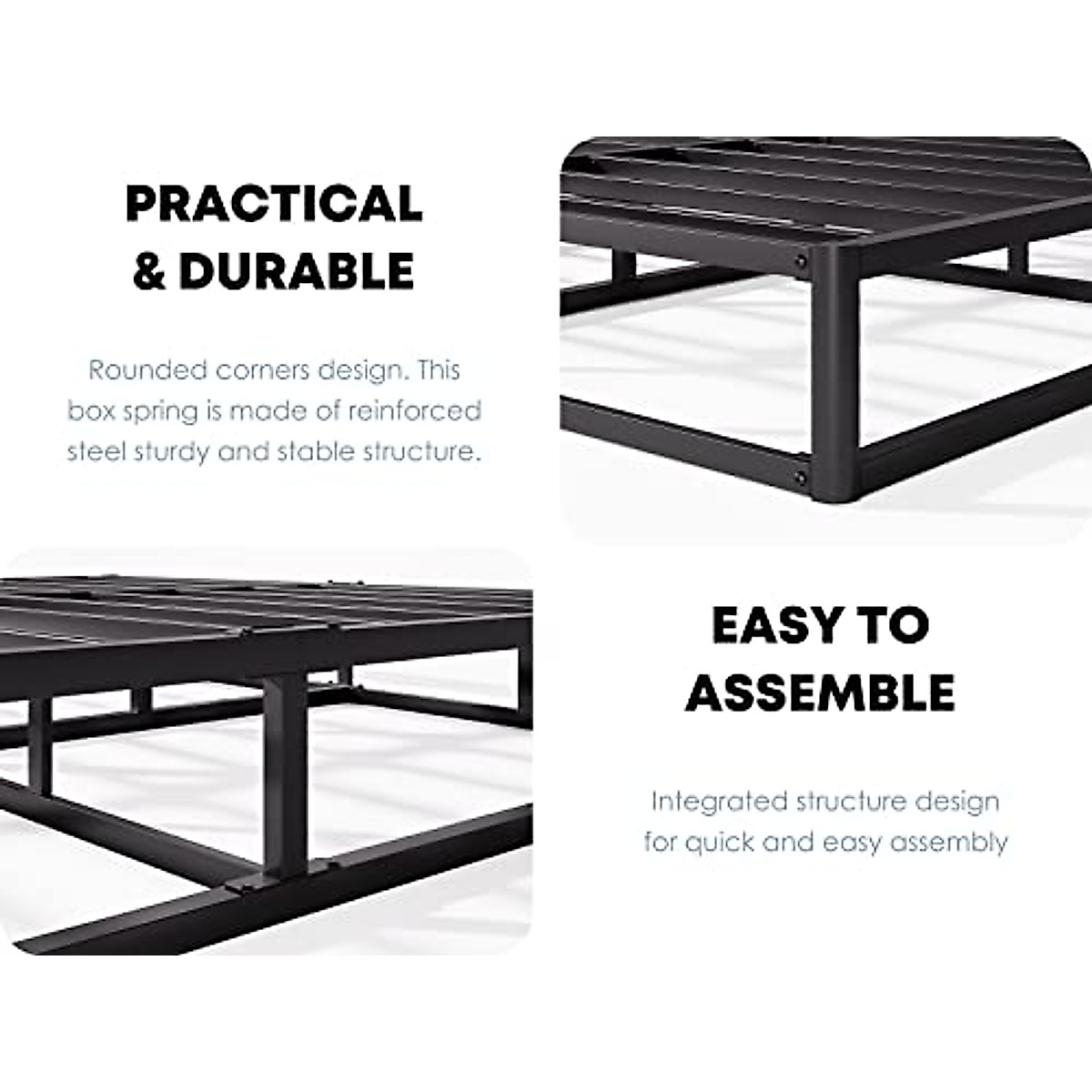 RLDVAY King-Box-Spring, 9 inch Metal King Size Box Spring Only, Heavy Duty Box Spring King with Fabric Cover, Easy Assembly, Non Slip, Noise Free