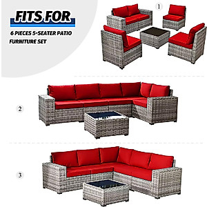 ClawsCover 11Pack Outdoor Seat and Back Cushions Replacement Covers Fit for 5-Seater 6Pieces Wicker Rattan Patio Furniture Conversation Set Sectional Couch Chairs,Red-Included Cover Only