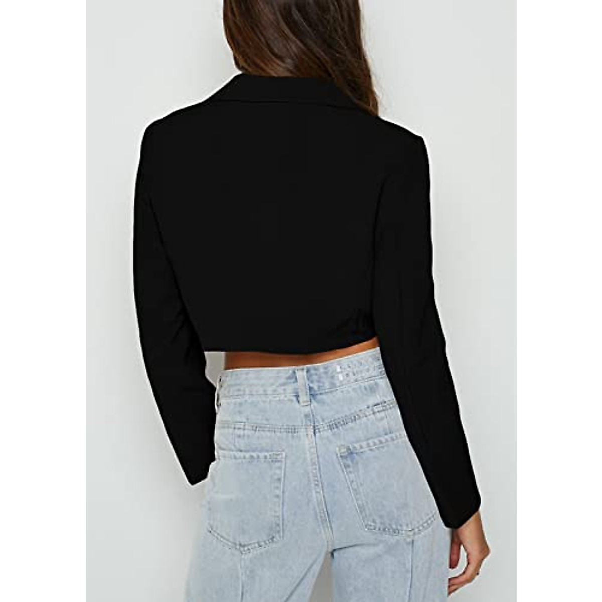 GAMISOTE Blazer Jackets for Women Cropped Boyfriend Button Up Lightweight Work Casual Outfit Black