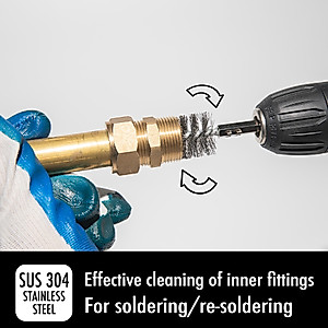 Vouyar 6pcs Copper Tube Pipe Cleaner for Fittings, 1/2” 3/4” 1” Pipe Cleaning Brush Set, Stainless Steel Wire Bore Brushes for Power Drill, 1/4 Inch Hex Shank