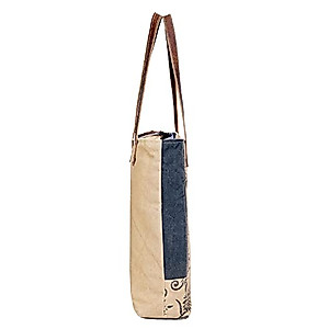 Ruzioon Upcycled Canvas & Cowhide Tote Bag, Upcycled Canvas & Leather Shoulder Bag, Upcycled Canvas Hand Bag for Women’s