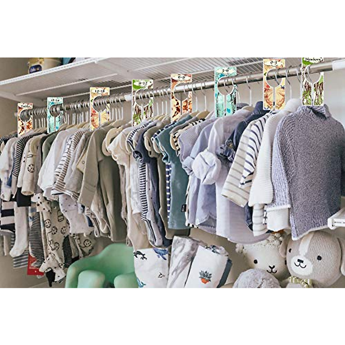 Closet Dividers for Baby Clothes by YardieBaby - Set of 8 Baby Clothing Size Age Hanger Dividers from Newborn Infant to Toddler Months Boys/Girls Nursery Closet Organizer (Safari)