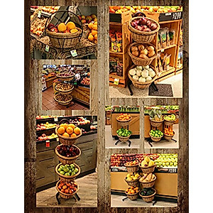 Mobile Merchandisers K1430-4B-MB 4-Tier 4 Round Willow Basket Display with Sign Frame and Sign Clips