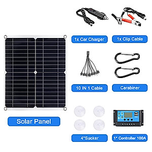 200 Watt Solar Panel Kit 12V, Dual 5V USB Outputs Solar Panel Controller Combo,with 100A Solar Charge Controller for Caravan Boat Home, Camping, Boat, Caravan, RV and Other Off Grid Applications