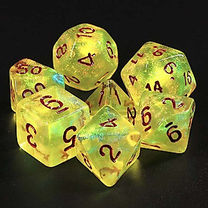 DND Dice Golden Transparent Dice with Color Changing Glitter for Dungeons and Dragons Role Playing Game,D&D,MTG,Pathfinder Dice Set with Dice Pouch