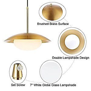 BAODEN Modern Pendant Lighting Set of 2 Industrial Hanging Light Brushed Brass Finished Dome Shades White Globe Glass Lampshade Light Fixture for Kitchen Island, Living Room, Dining Room