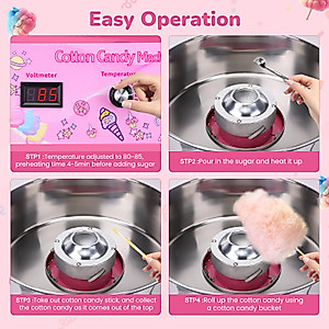 HRIOSN Cotton Candy Machine Commercial Cotton Candy Machine With Stainless Steel Construction Easy-to-Use Controls Cotton Candy Maker For Endless Cotton Candy,Pink