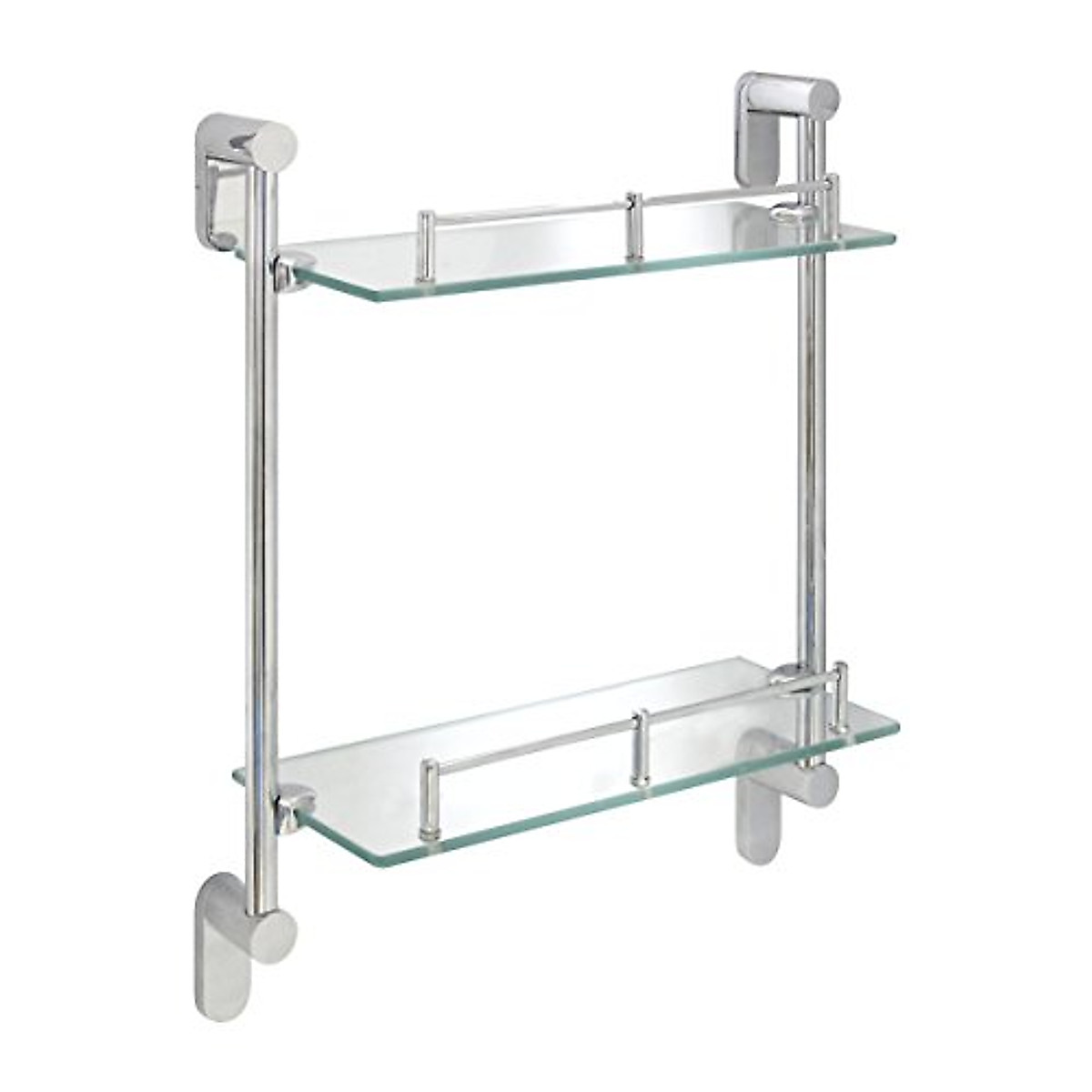 MODONA Double Wall Glass Shelf with Pre-Installed Rail - Polished Chrome - Oval Series - 5 Year Warrantee