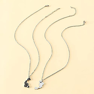 COLORFUL BLING 2 Pieces Yin Yang Friend Pendant Necklace Dragon Matching Unique Taichi Fish Couple Necklace Cord BFF Friendship Bestie Engagement BFF Jewelry-Fish Card