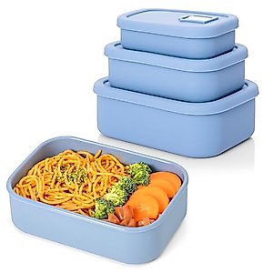 iArtker Silicone Food Storage Containers, Set of 3 Leakproof Storage Bento Box with Lids, BPA Free