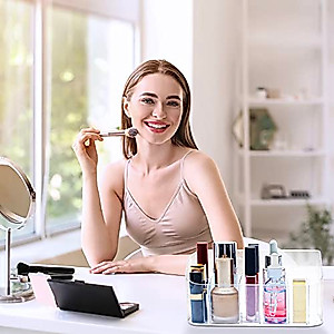 Ayswupt Clear Acrylic Small Makeup Organizer,Cosmetic Display Case Perfume Skincare Organizer,Bathroom Accessories Caddy Stand for Medicine Cabinet Vanity Dresser,Girls Bathroom Corner Bin Holder Tray