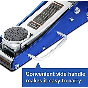 BILT Hard Aluminum and Steel Floor Jack, Low Profile Hydraulic Racing Floor Jack with Dual Piston Rapid Pump, 1.5 Ton Capacity (3,000 lb), Blue