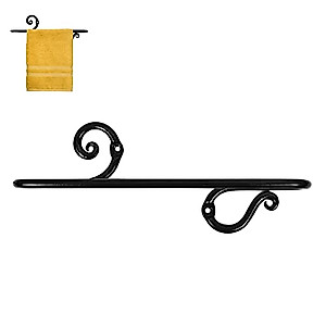 Bosky Towel Bar for Bathroom Kitchen Dish Cloth Hanger Hand Towel Holder Wall Mounted ~ Wrought Iron Decorative Vintage Rack Rust-Proof ~11" [Black]