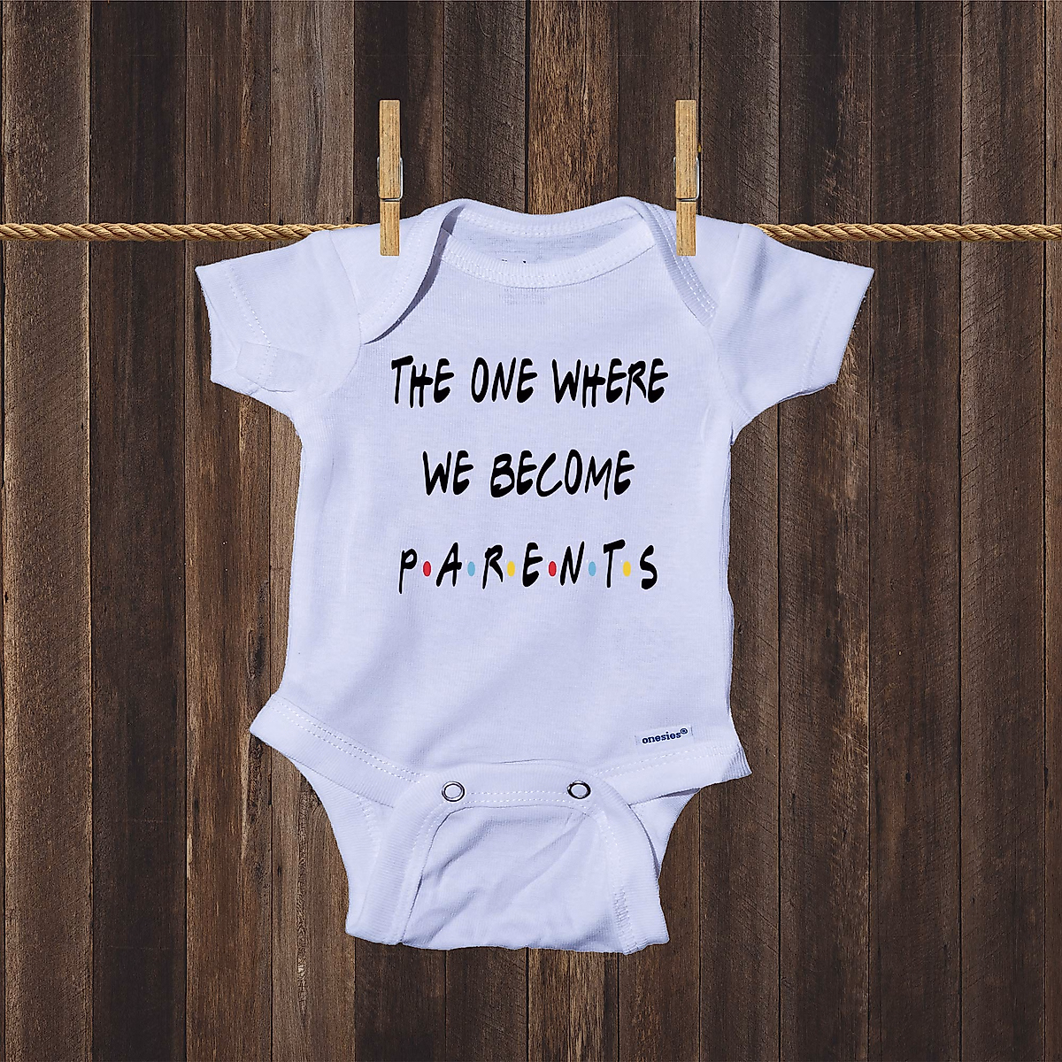 Ink Trendz® The One Where We Become Parents Friends TV Themed Cute Announcement Baby One-Piece Onesie® (0-3 Months) White