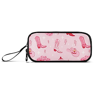 Fisyme Pink Western Cowgirl Boots Pencil Case Large Capacity Pen Box Makeup Pouch Holder Organizer Stationery Bag for School Office College Traval Adults