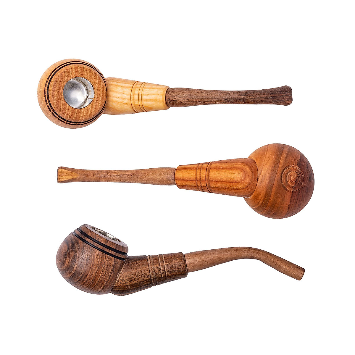 Dr. Watson - Wooden Tobacco Pipes, Set of 3, Classic Shape, Handmade from Natural Wood
