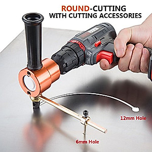REXBETI Double Headed Sheet Metal Nibbler, Drill Attachment Metal Cutter with Extra Punch and Die, 1 Cutting Hole Accessory and 1 Step Drill Bit, Perfect for Straight Curve and Circle Cutting (Gold)