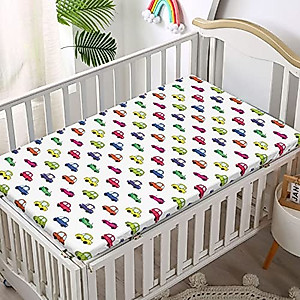 Car Themed Fitted Crib Sheet,Standard Crib Mattress Fitted Sheet Soft Toddler Mattress Sheet Fitted-Crib Mattress Sheet or Toddler Bed Sheet, 28“ x52“,Multicolor