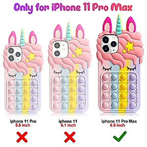 HoneyAKE Fidget Toys Phone Case for iPhone 11 Pro Max Case Bubble Bumper Protective Soft Silicone Shockproof Stress Reliever Pop Phone Cover Shell for Women Girls iPhone 11 Pro Max 6.5'', Rainbow