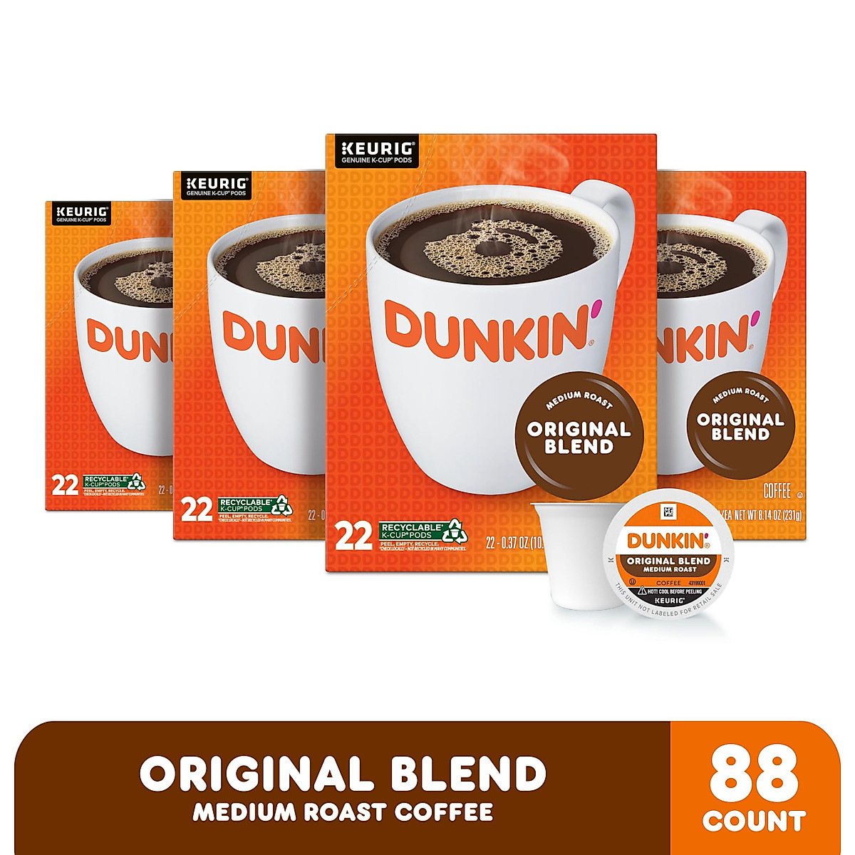 Dunkin' Original Blend Medium Roast Coffee, 88 Keurig K-Cup Pods