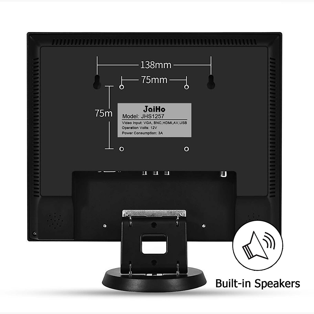 JaiHo 15 Inch LCD Monitor Display - 1024x768 Resolution HDMI PC Monitor Color Screen, Home Security Monitor with VGA/HDMI/BNC/AV/USB Earphone Input, Built-in Dual Speakers