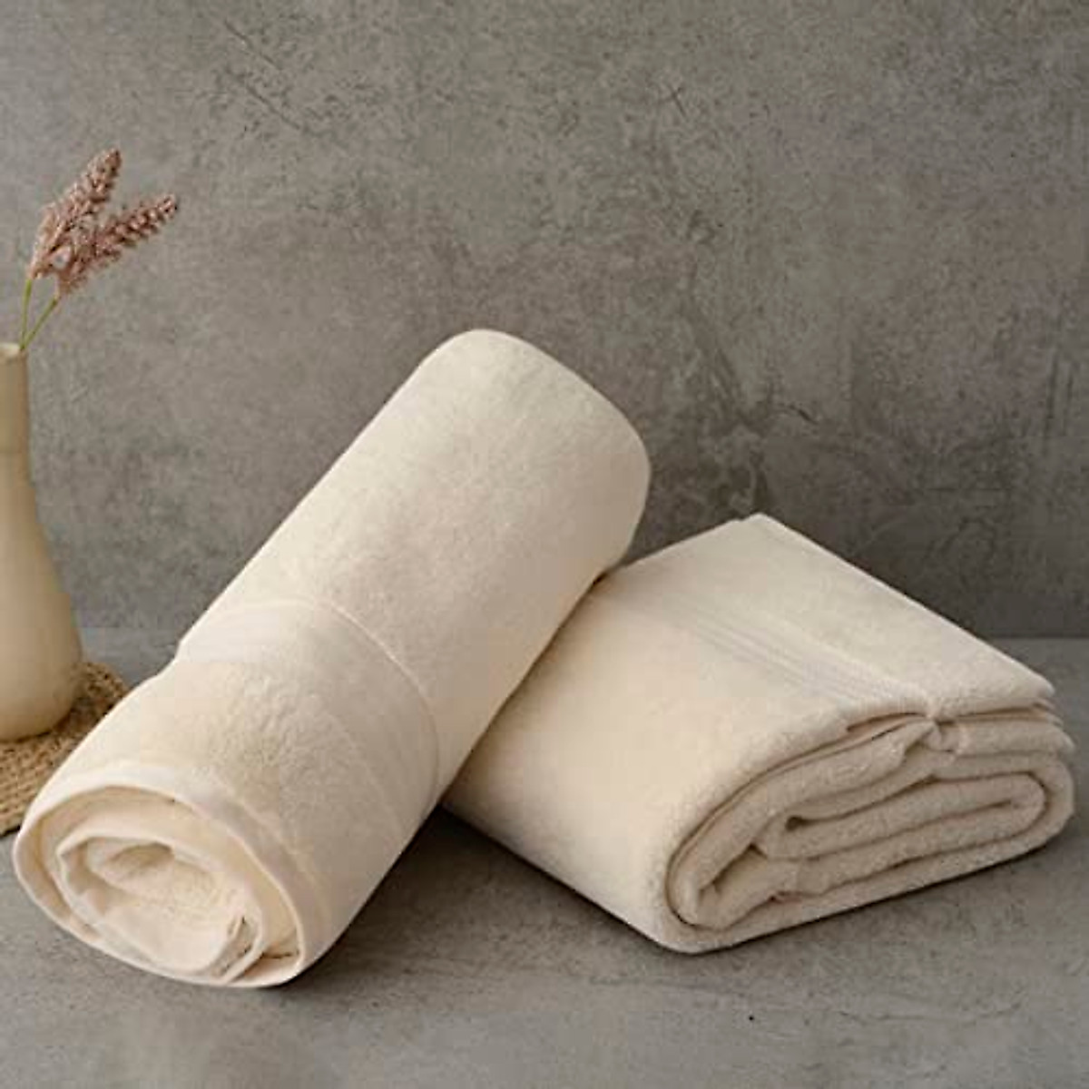 Fabdreams 100% Organic Cotton Bath Sheet Set of 2 | Oversized Bath Towels | Ultra Soft Bath Sheet | Spa Hotel Premium Bath Towels | GOTS Certified | 700 GSM | Gray Bath Sheet Set- 36 x 70 in | Ivory