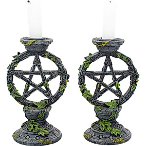 Nemesis Now Wiccan Pentagram Candlesticks Set of Two Candle Holder 15cm Black, Resin