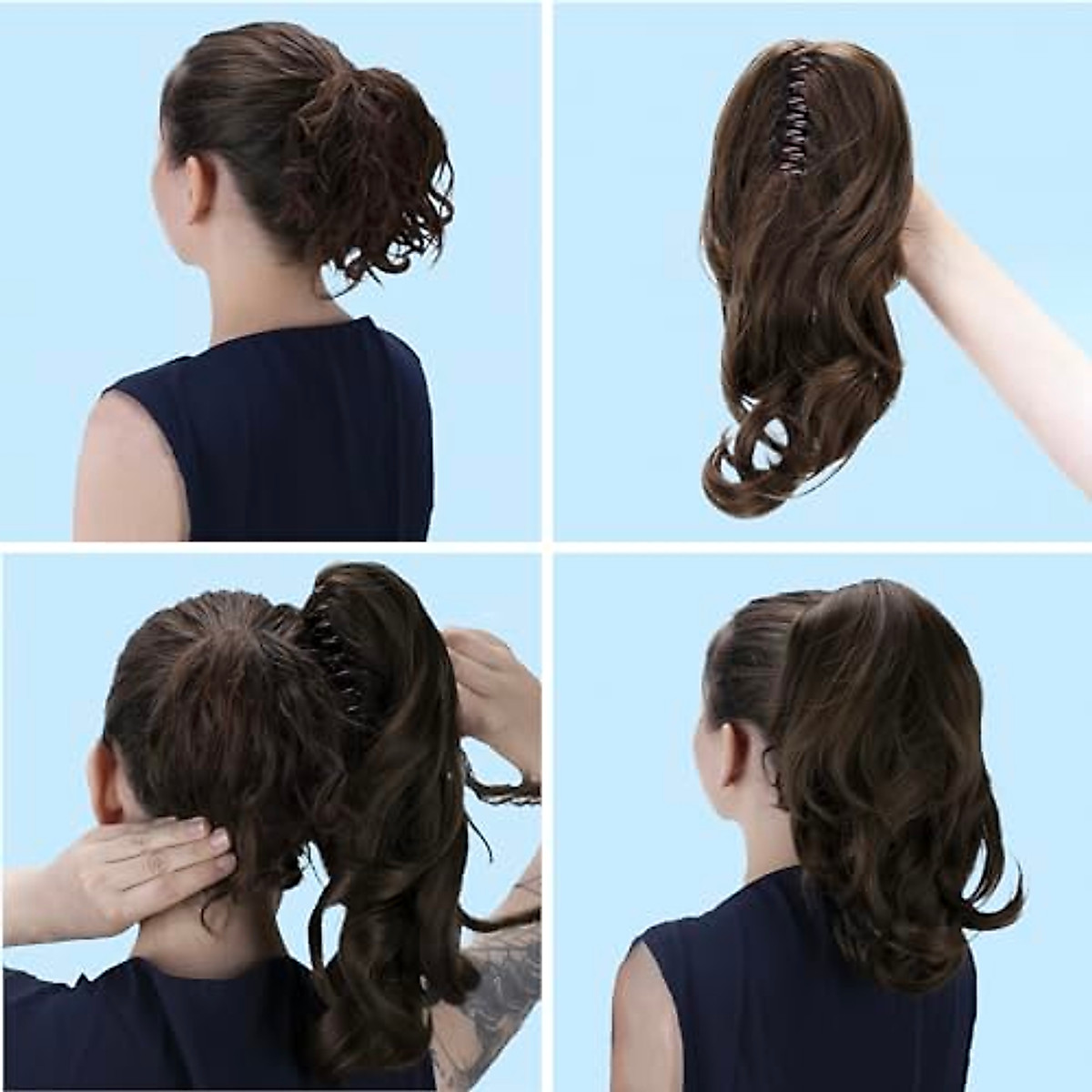 CAISHA 2 IN 1 Ponytail 12" Or 14" Hairpiece Clip On Extension Voluminous Wavy Medium Brown H22-2